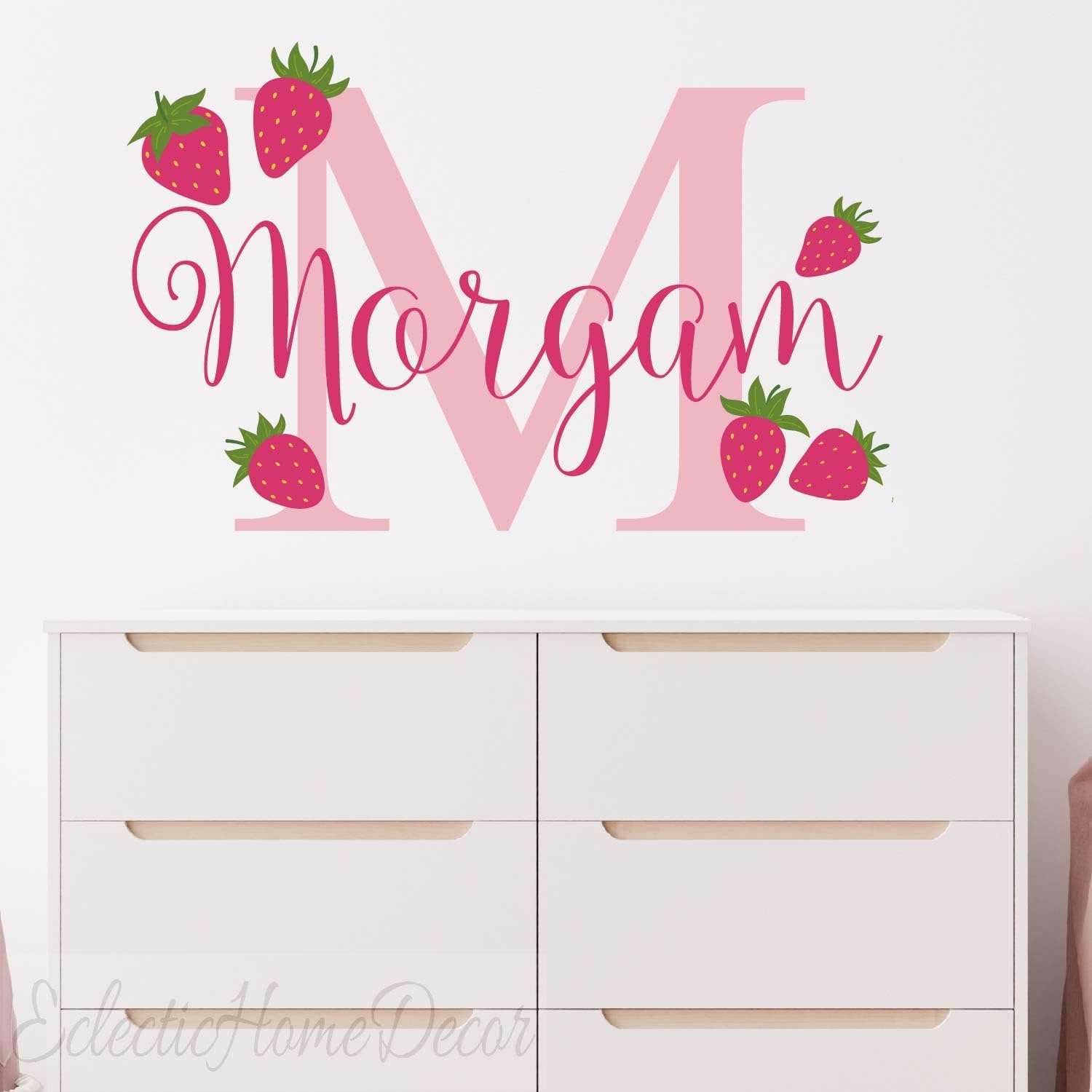 Amazon.com: Personalized Girl Name with Pink Strawberry Wall Decals ...