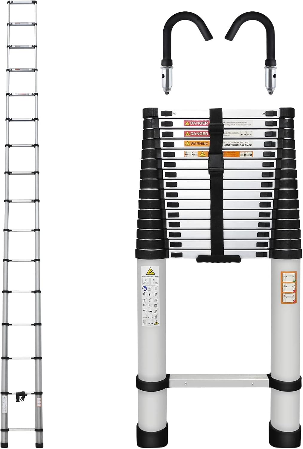 Telescopic Ladder 20.3FT Multi-Purpose Ladder with 2 Hooks, Portable ...