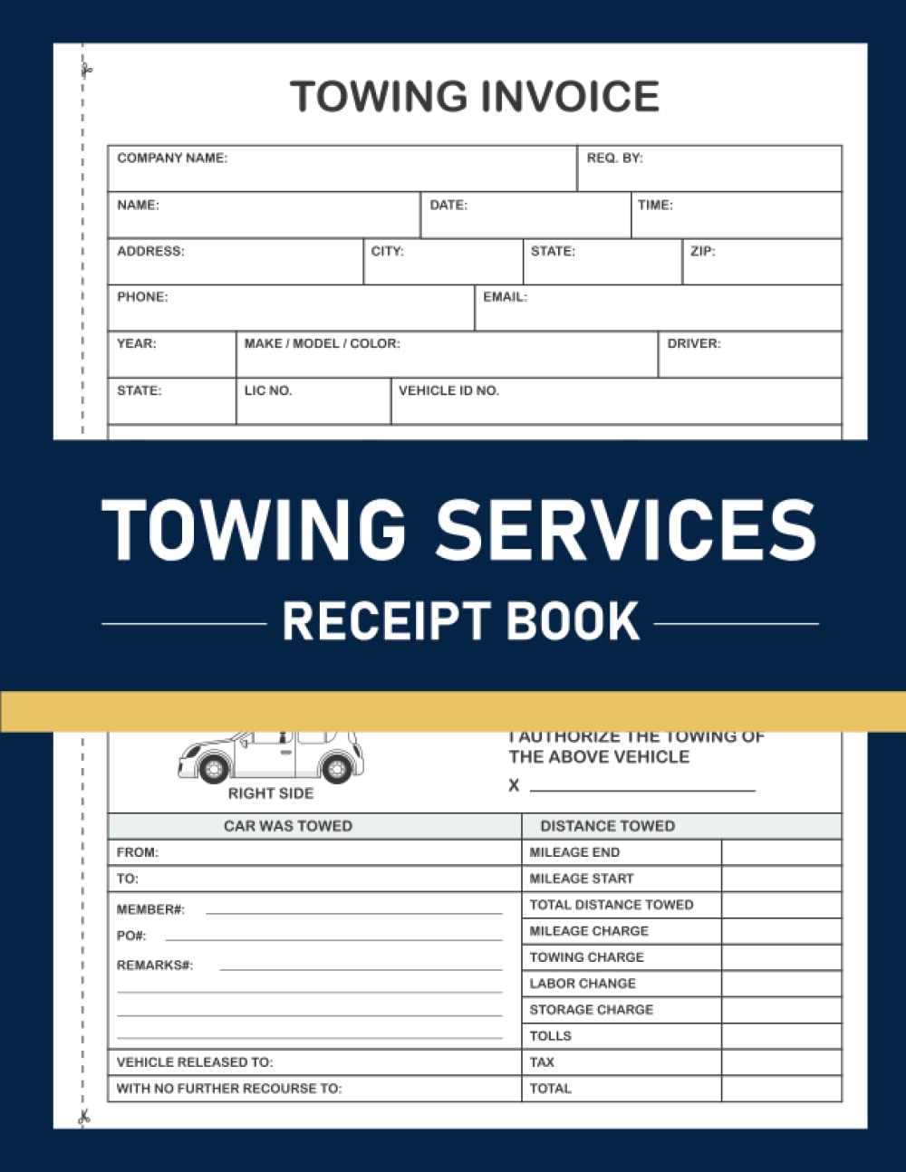 Towing Services Receipt Book: 70 Invoices 8.5"x11" | Towing And ...