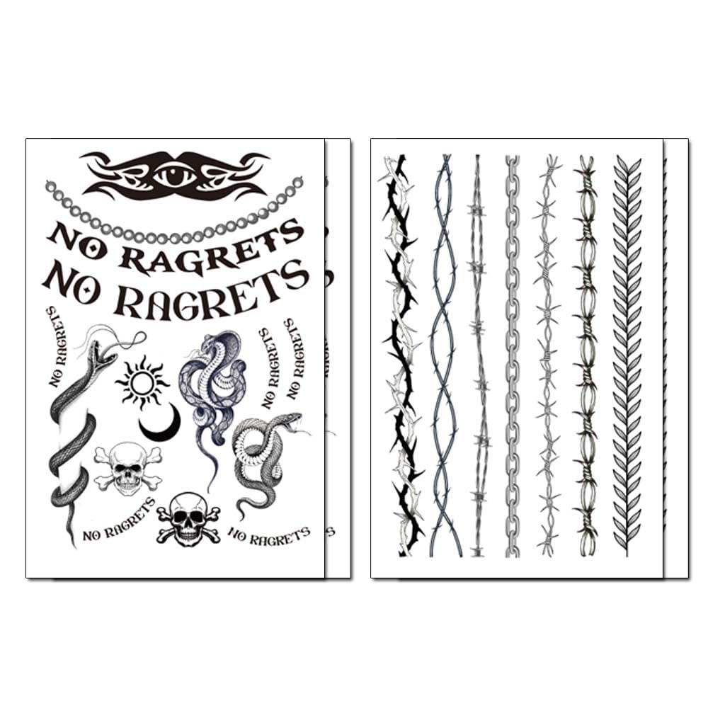 Amazon.com : 4 Sheets No Ragrets Temporary Tattoos Barbed Wire ...