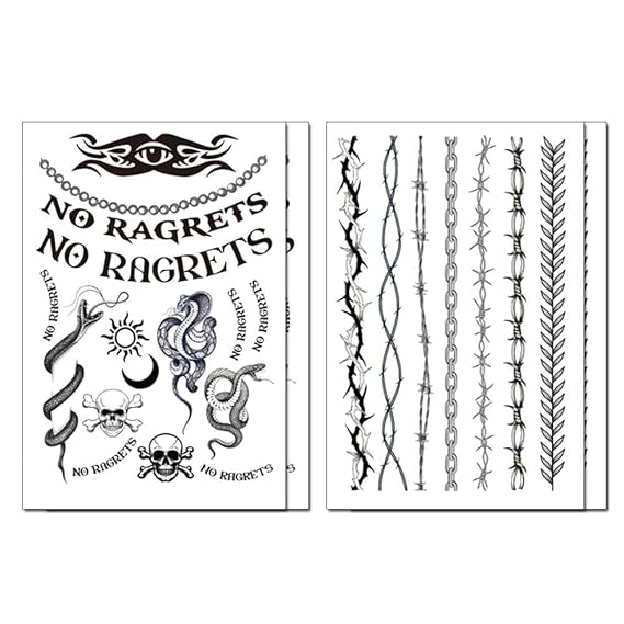 Amazon.com : 4 Sheets No Ragrets Temporary Tattoos Barbed Wire ...