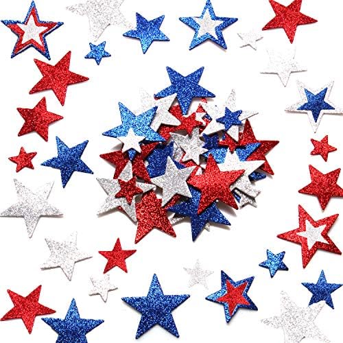 Amazon.com: 224 Pieces Red White Blue Glitter Star Stickers Patriotic ...