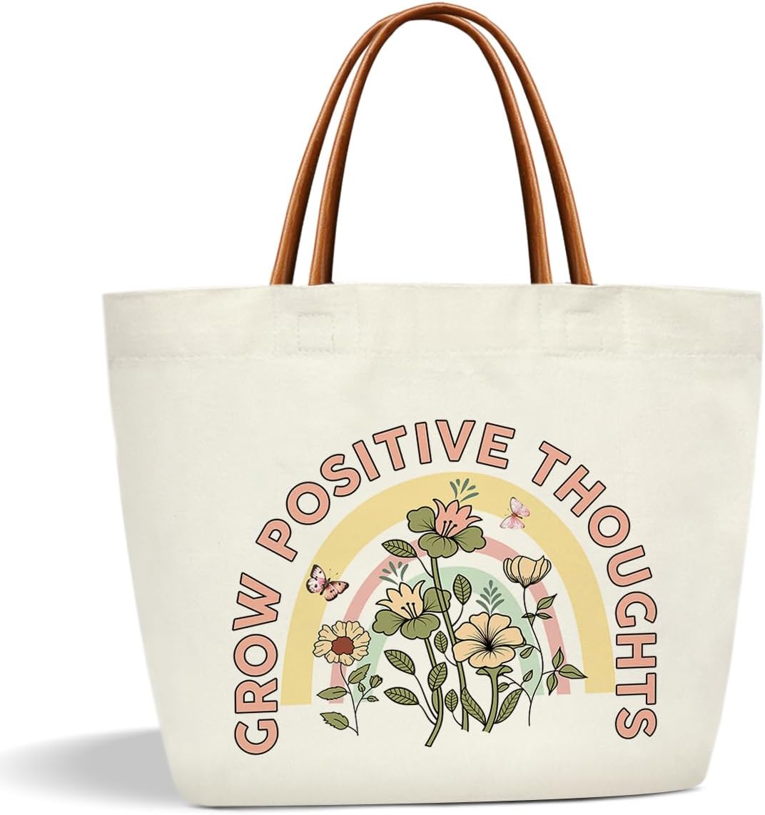 Amazon.com: lamocho Boho Tote Bags, Grow Postive Thoughts Canvas Tote ...