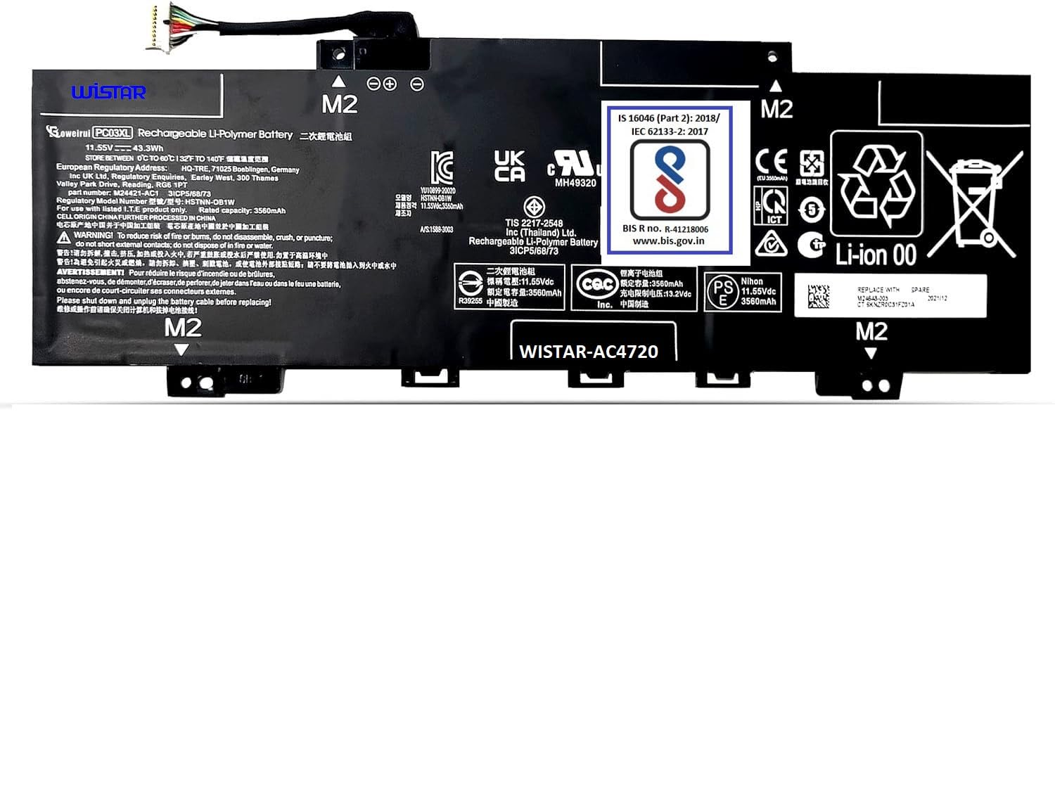 WISTAR PC03XL Laptop Battery for HP Pavilion x360 14 Convertible PC 14 ...