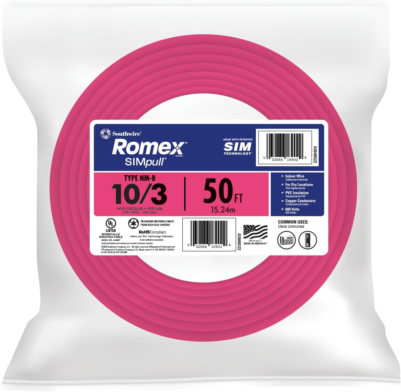 Amazon.com: Woods 13059123 Romex SIMpull 10/3Uf-W/Gx100 Type Uf-B ...