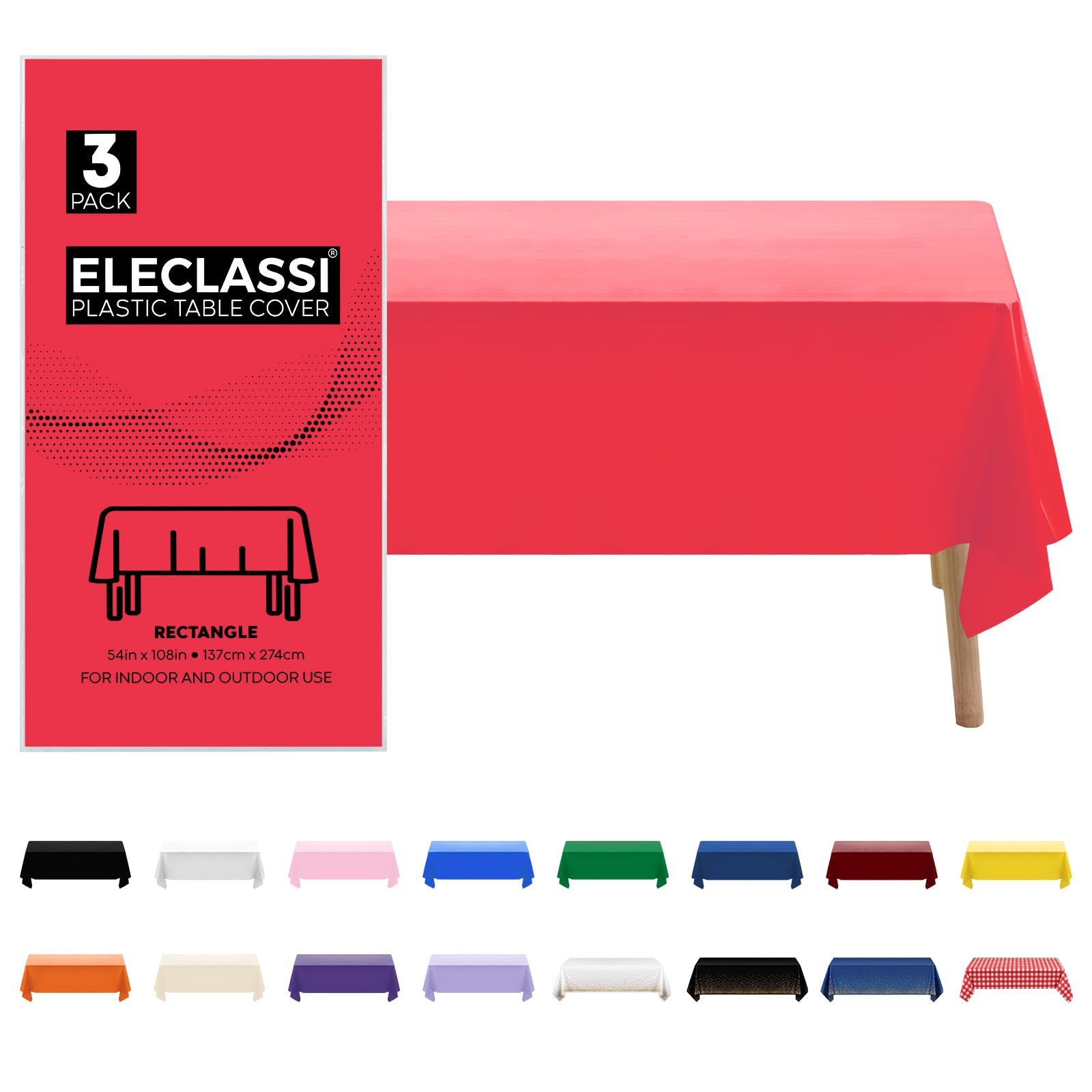 Amazon.com: Eleclassi 3 Pack Premium Red Plastic Table Cloth Disposable ...