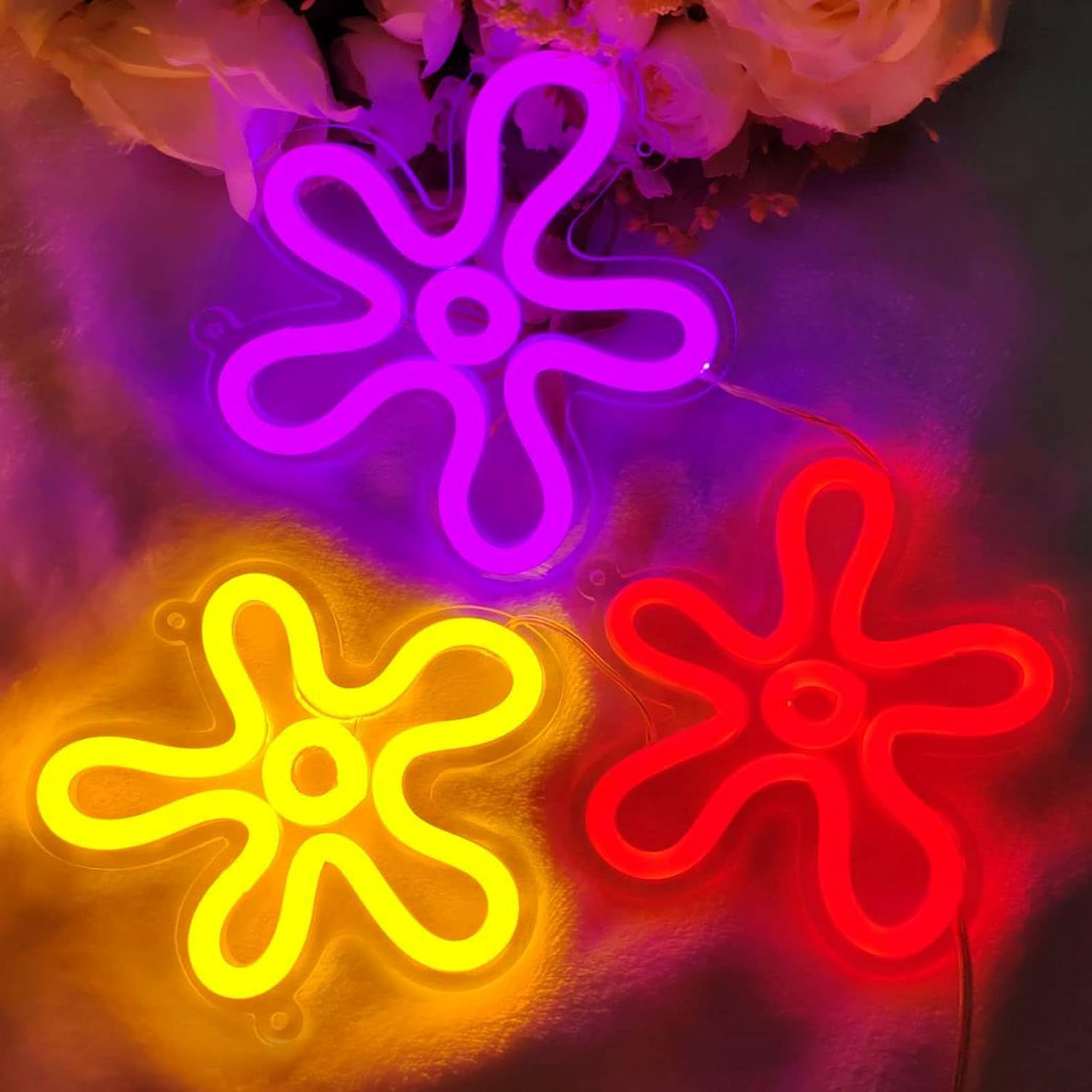 Flower Neon Sign, Retro Cute Flower Shape Led Neon Light Sign, Handmade ...