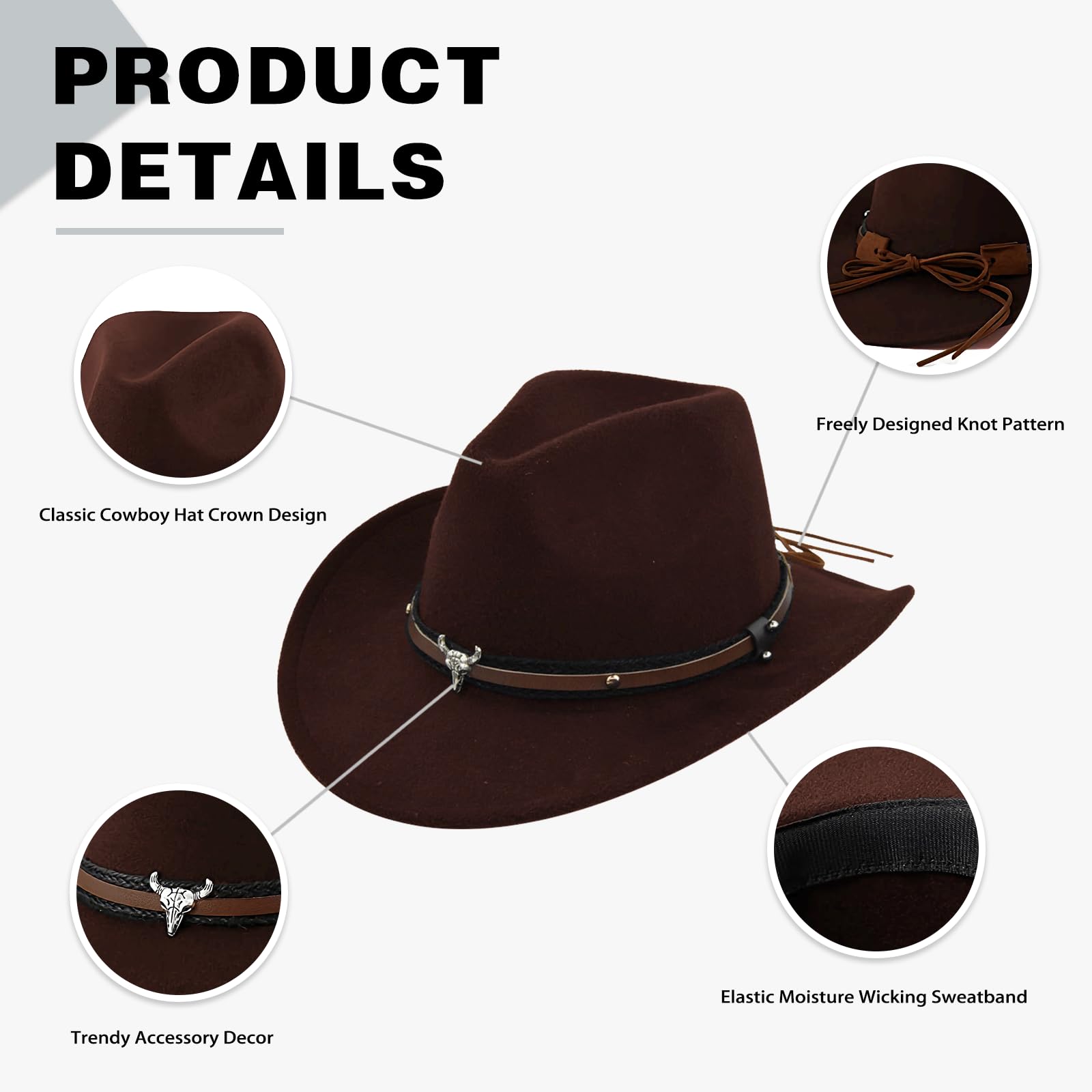 Snapklik.com : Vuqofkc Western Cowboy Hat Felt Wide Brim Cowgirl Hat ...