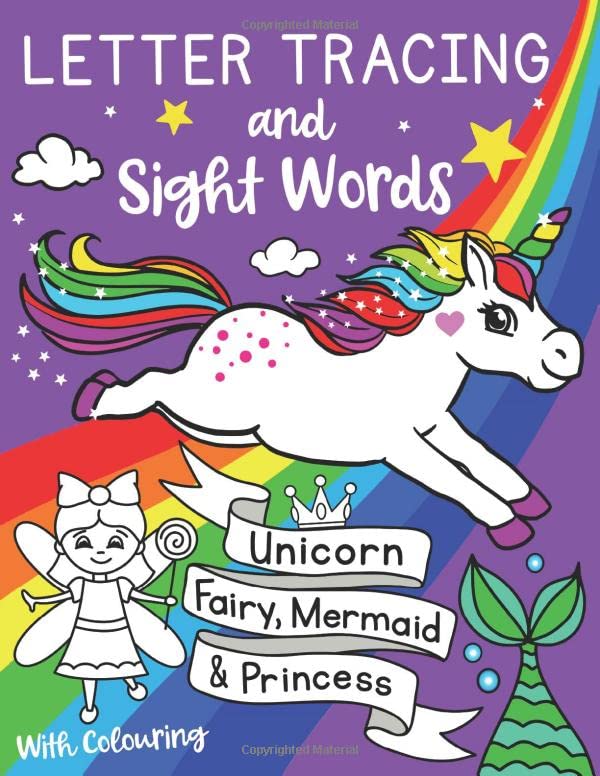 Amazon | Letter Tracing and Sight Words with Colouring. Unicorn, Fairy ...