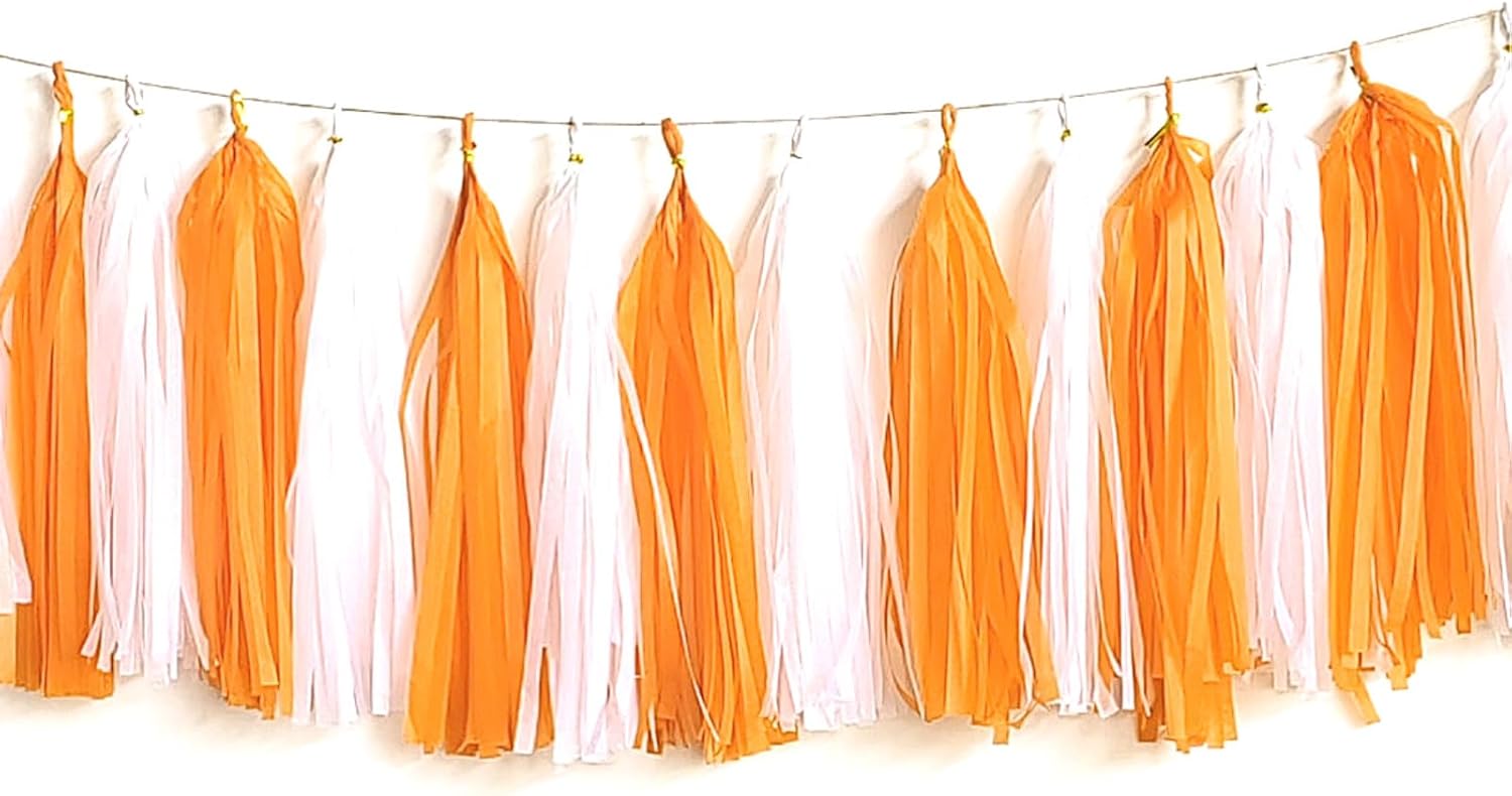 Amazon.com: Orange and White Tassel Garland,Orange White Tissue Paper ...