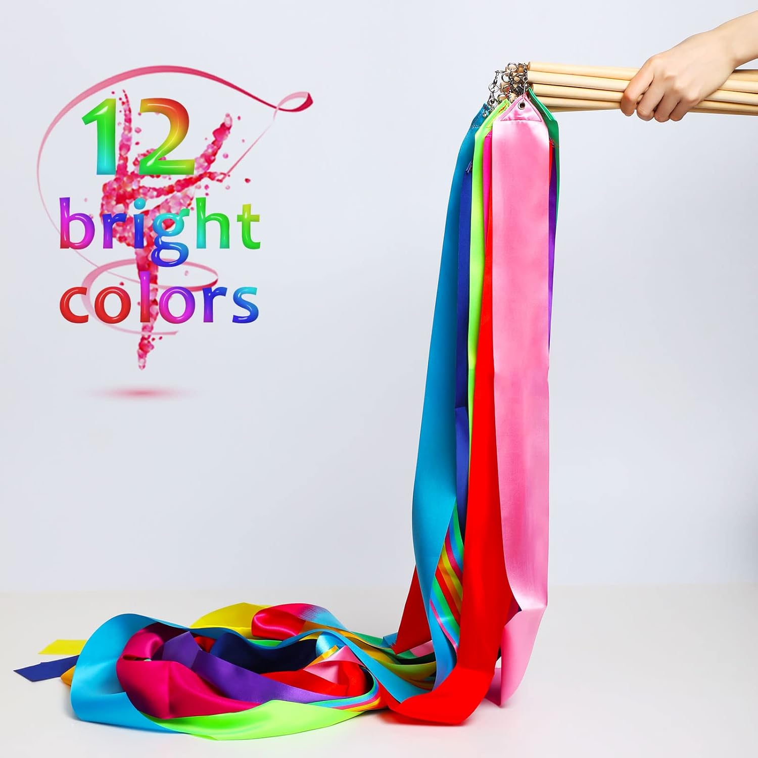 SKYLETY 12 Pieces Dance Wands Colorful Ribbon Gymnastic Wands Silk ...