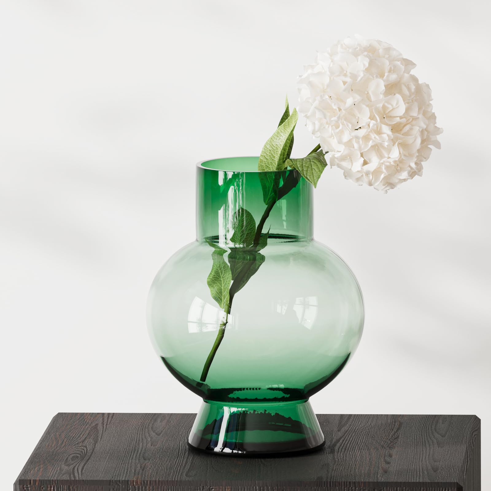 Green Glass Flower Vase with Elegant Circular Fishbowl Design Rounded ...
