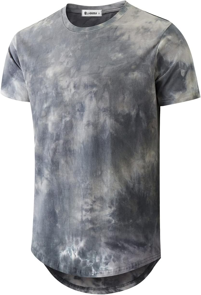 Amazon.com: KLIEGOU Mens Hip Hop Tie-Dyed Hipster Curve Hem T Shirt ...