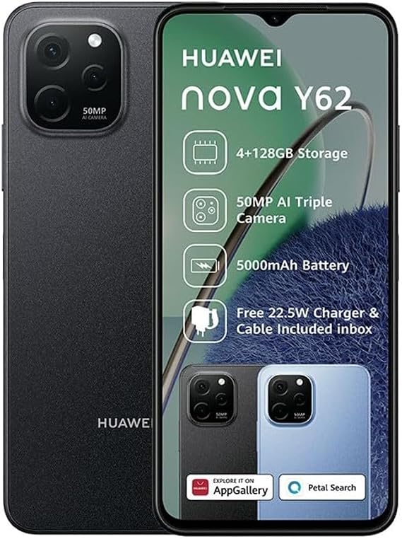 Huawei Nova Y62 4GB 128GB Dual Sim Smartphone Midnight Black : Amazon ...