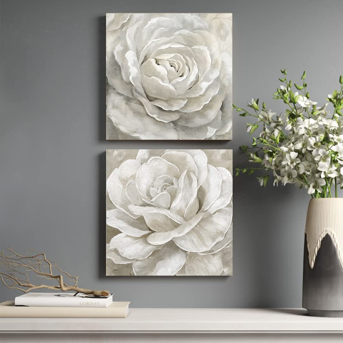 Amazon.com: Bluegrass Valley Art Framed White Flower Wall Art Blooming ...