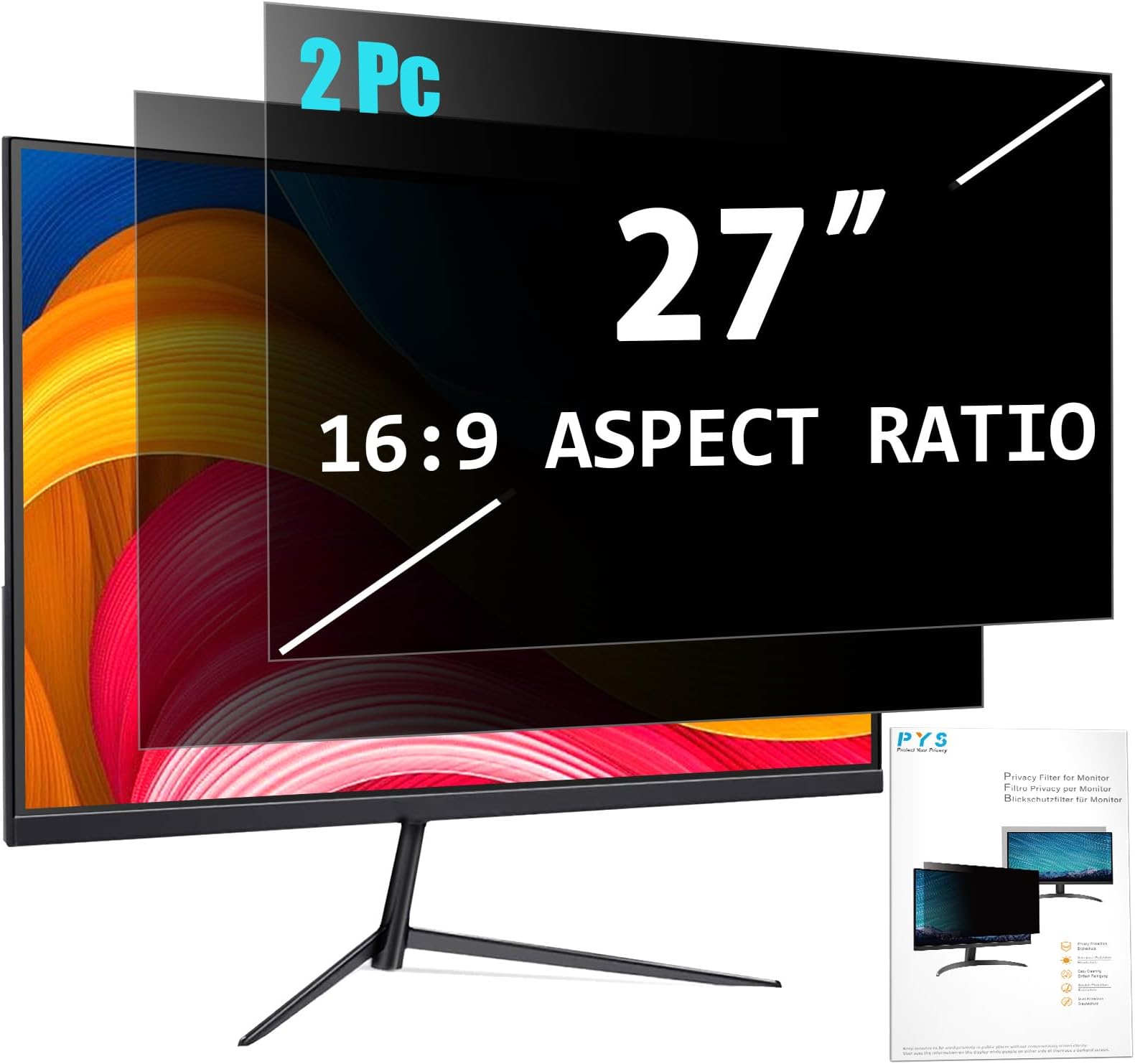 PYS 2 Pack Removable Computer Privacy Screen Filter for 27 inch Monitor ...