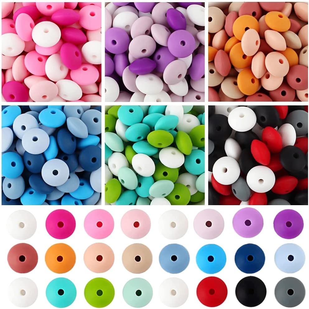 Amazon.com: 120Pcs Silicone Abacus Beads 12mm Mix Color Lentil Beads ...