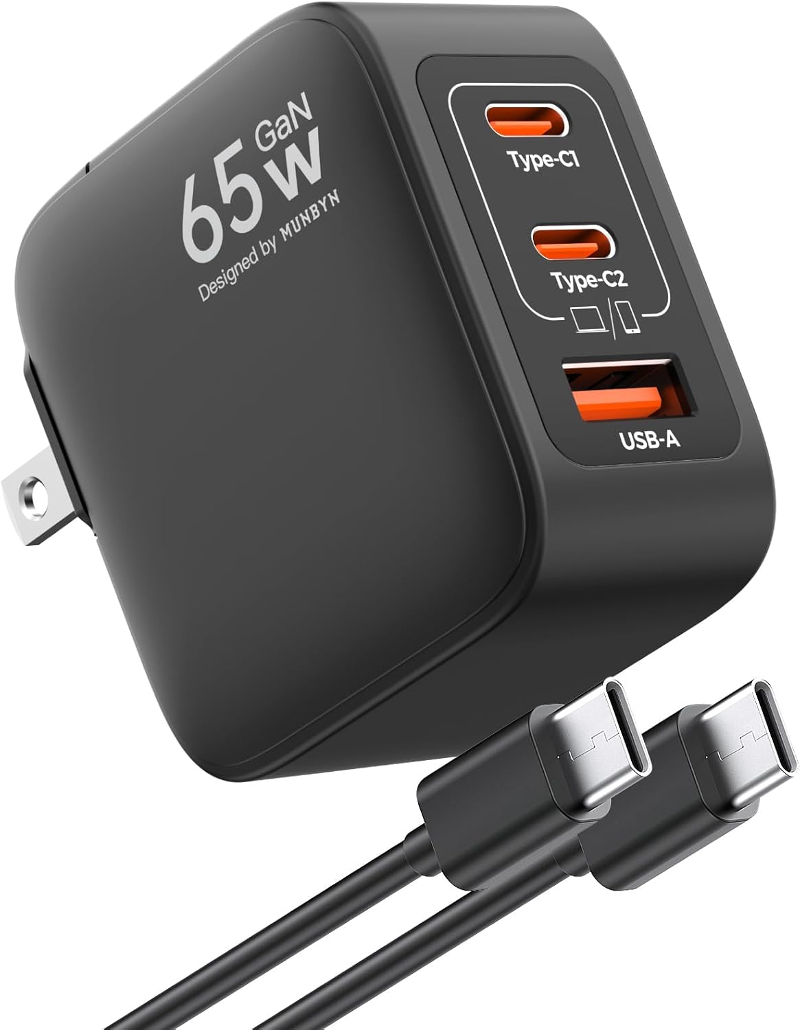 Amazon.com: MUNBYN NexGo 65W USB C Charger, 3-Port GaN Foldable USB C ...
