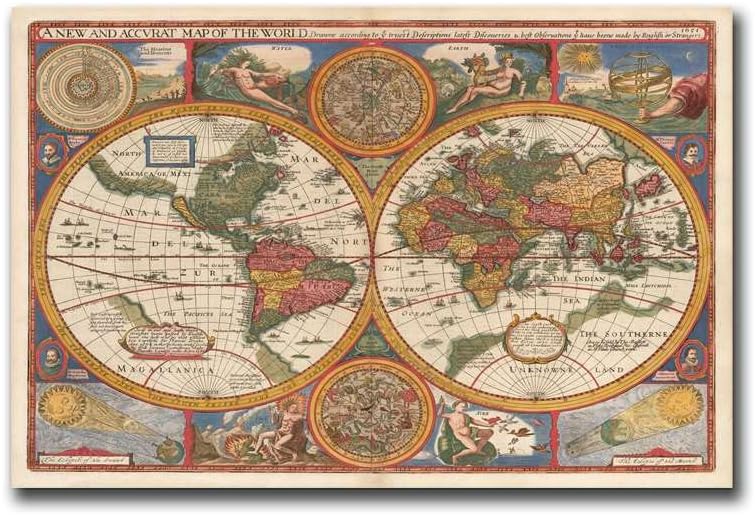 Amazon.com: Canvas Wall Pictures1651 John Speed Dual Hemisphere World ...