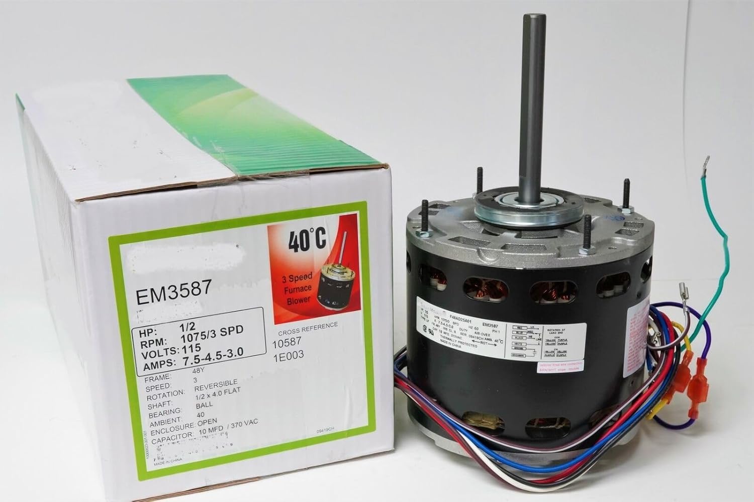 3587 for Air Handler Furnace HVAC Blower Motor 1/2 HP 1075/3 RPM 115V ...