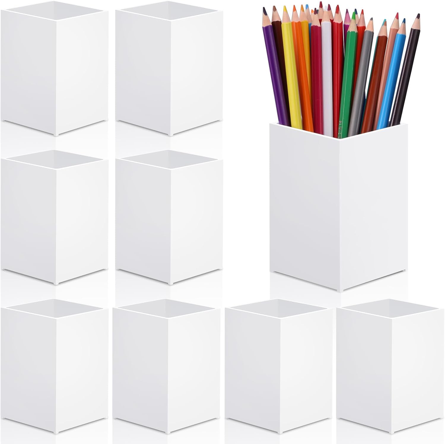 Amazon.com: AFOROEOA 10Pack White Acrylic Pen Holder, Desktop Pencil ...
