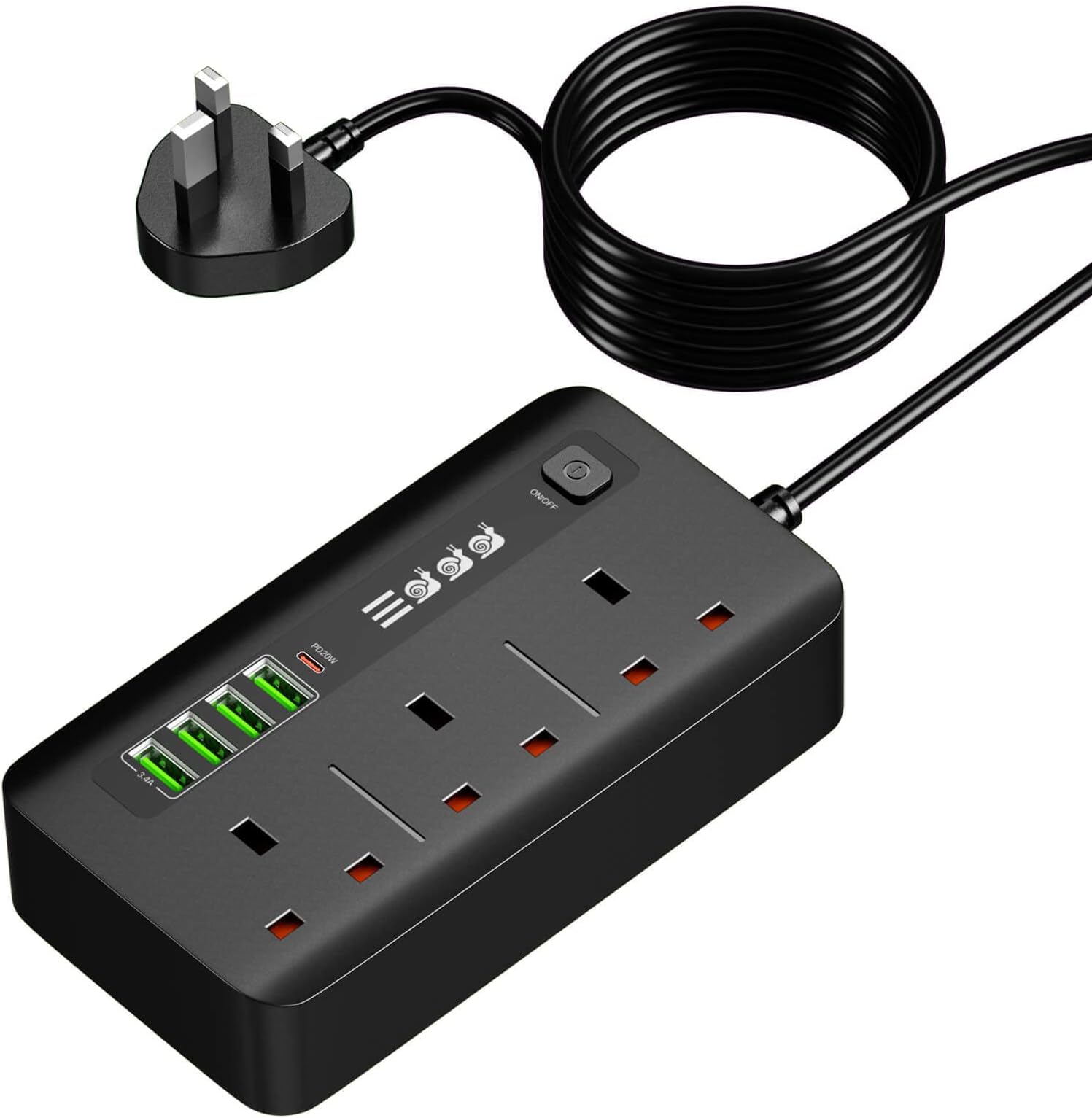 Extension Lead with USB Slots, Power Strips with 2 Way Outlets 4 USB(4 ...