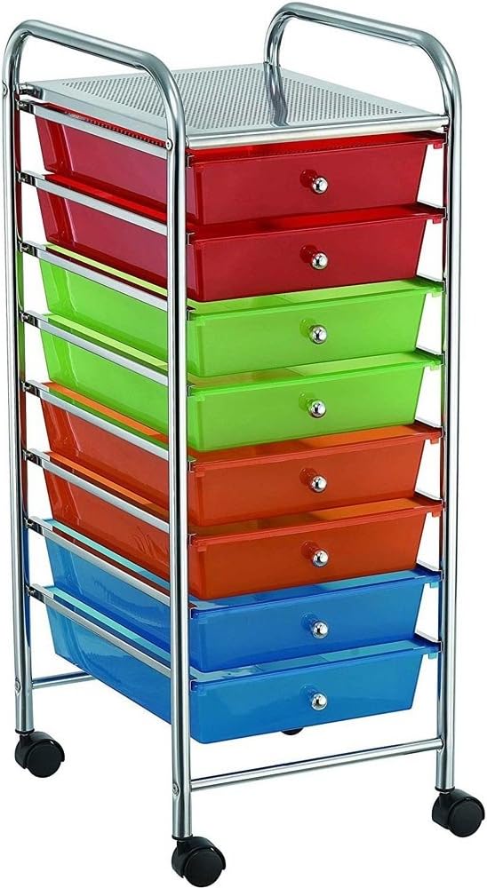 Bakaji Multi-Use Chromed Steel Trolley, Set of Drawers, 8 Drawers and 4 ...