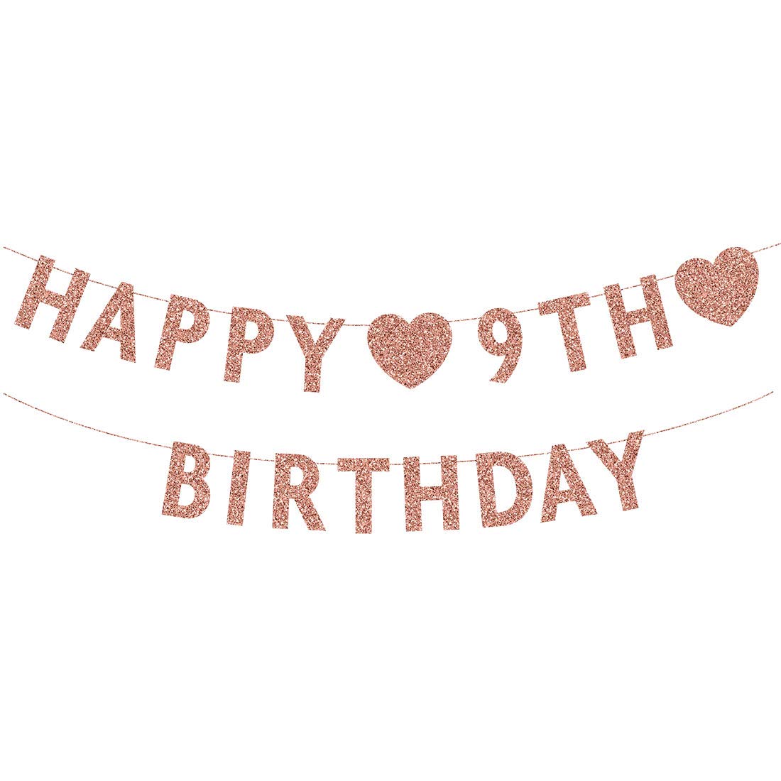 Amazon.com: Rose Gold 9th Birthday Banner, Glitter Happy 9 Years Old ...