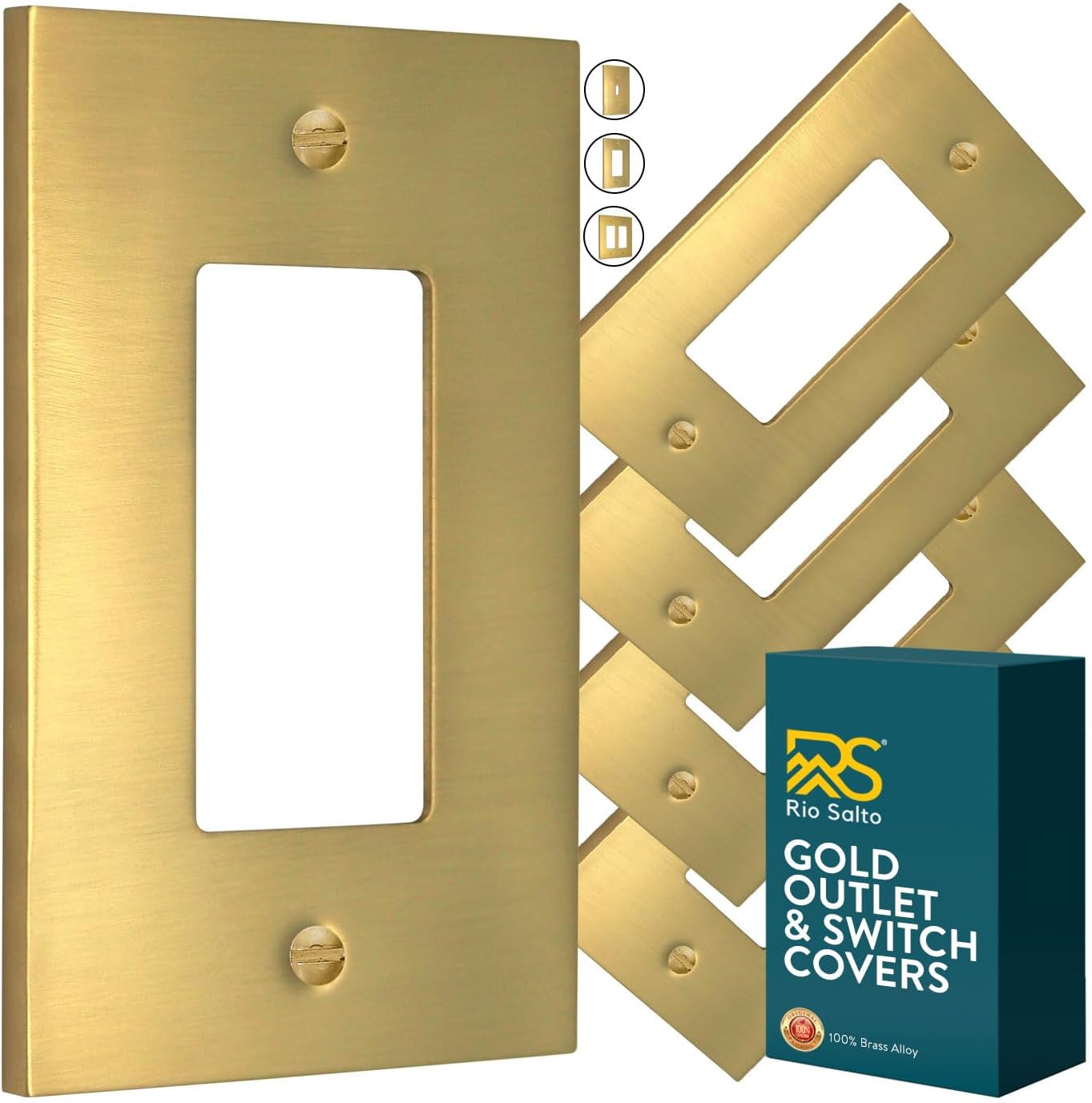 Rio Salto Modern Metal Gold Wall Outlet Cover or Light Switch Cover Rocker Decora Electrical ...