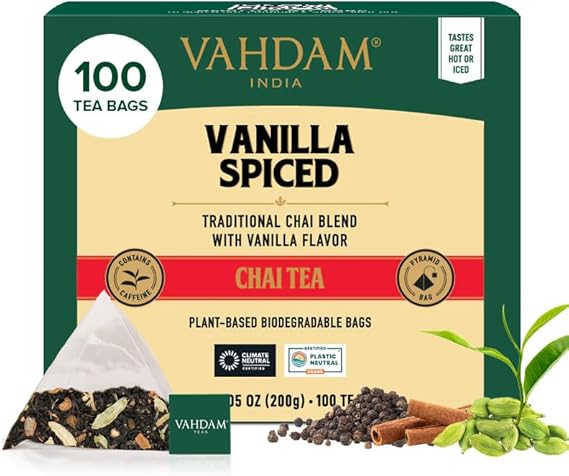 Amazon.com: VAHDAM, Vanilla Spiced Chai Tea | 100 Tea Bags | Delicious ...