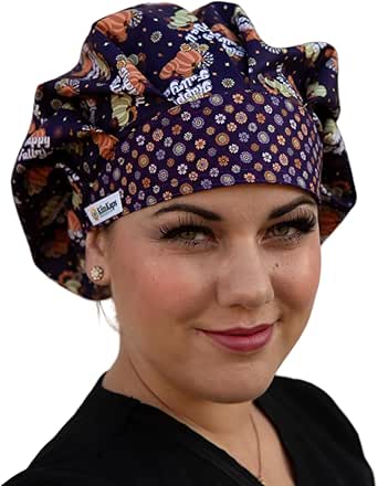 Amazon.com: KimKaps Bouffant Style Surgical Nurse Scrub Hat - Supercute Autumn Themed Scrub Cap ...