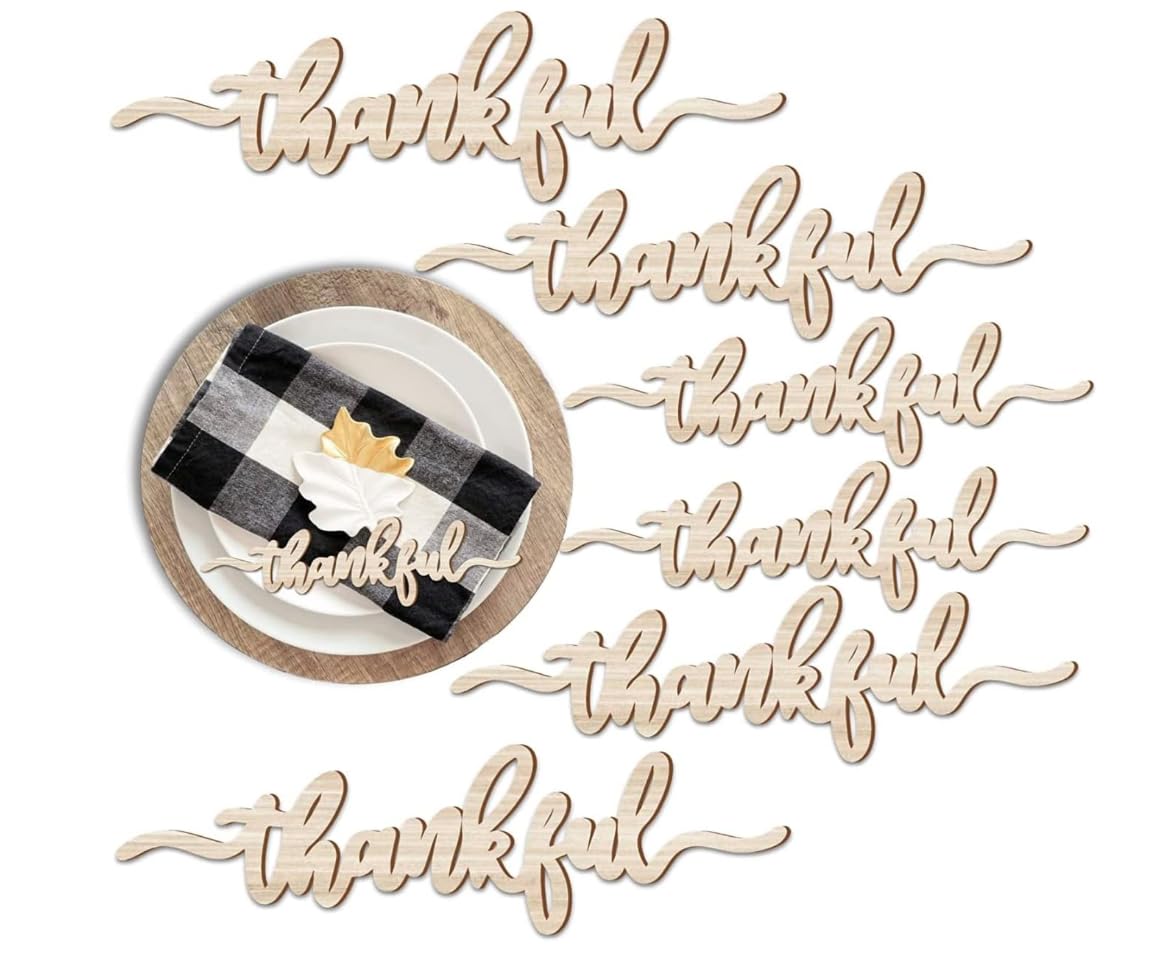Amazon.com: Thanksgiving Place Cards Blessed, Thankful, Grateful Wood ...