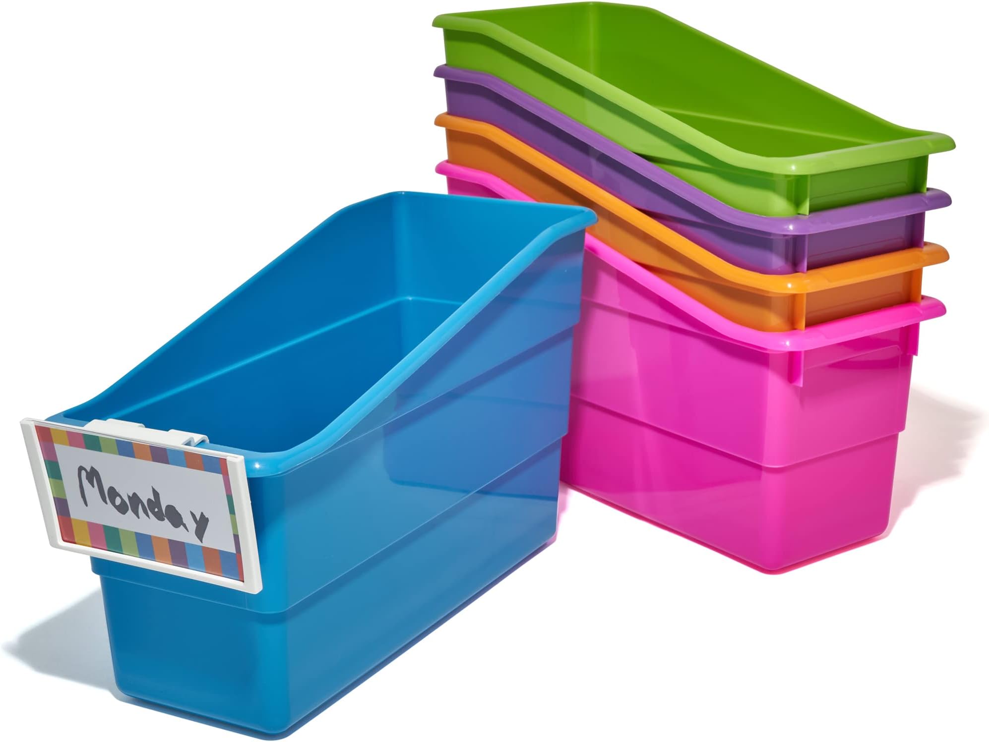 Amazon.com : Storex 70105U06C Interlocking Book Bins, 4 3/4 x 12 5/8 x ...