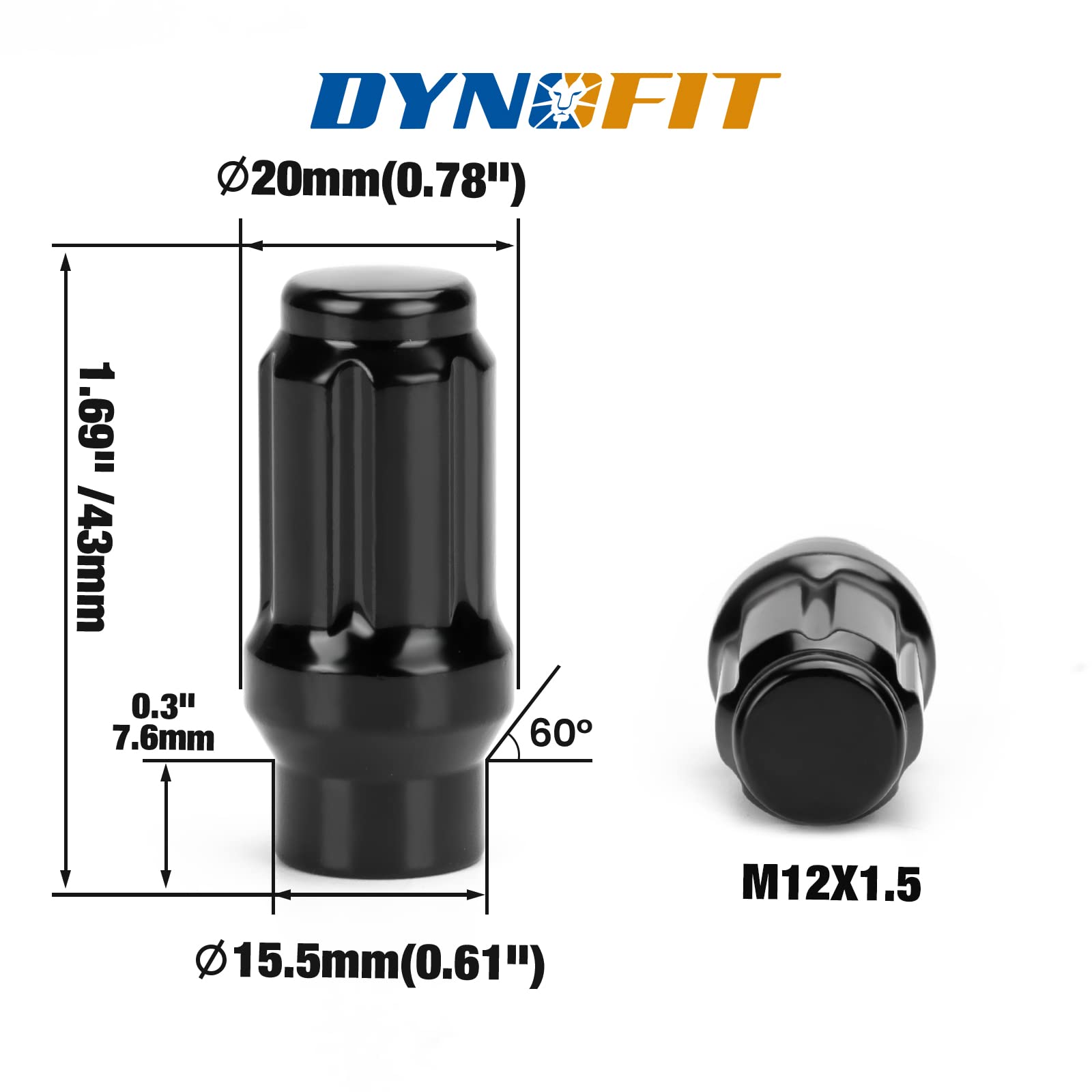 Dynofit 12mmx1 5 ET Extended 6 Spline Lug Nuts For 6 Lugs Aftermarket
