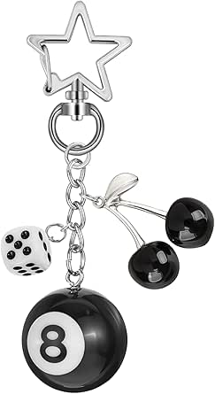 Agamino 8 Ball Keychain，Cherry Keychain with Stars, Eight Ball PoolBall ...