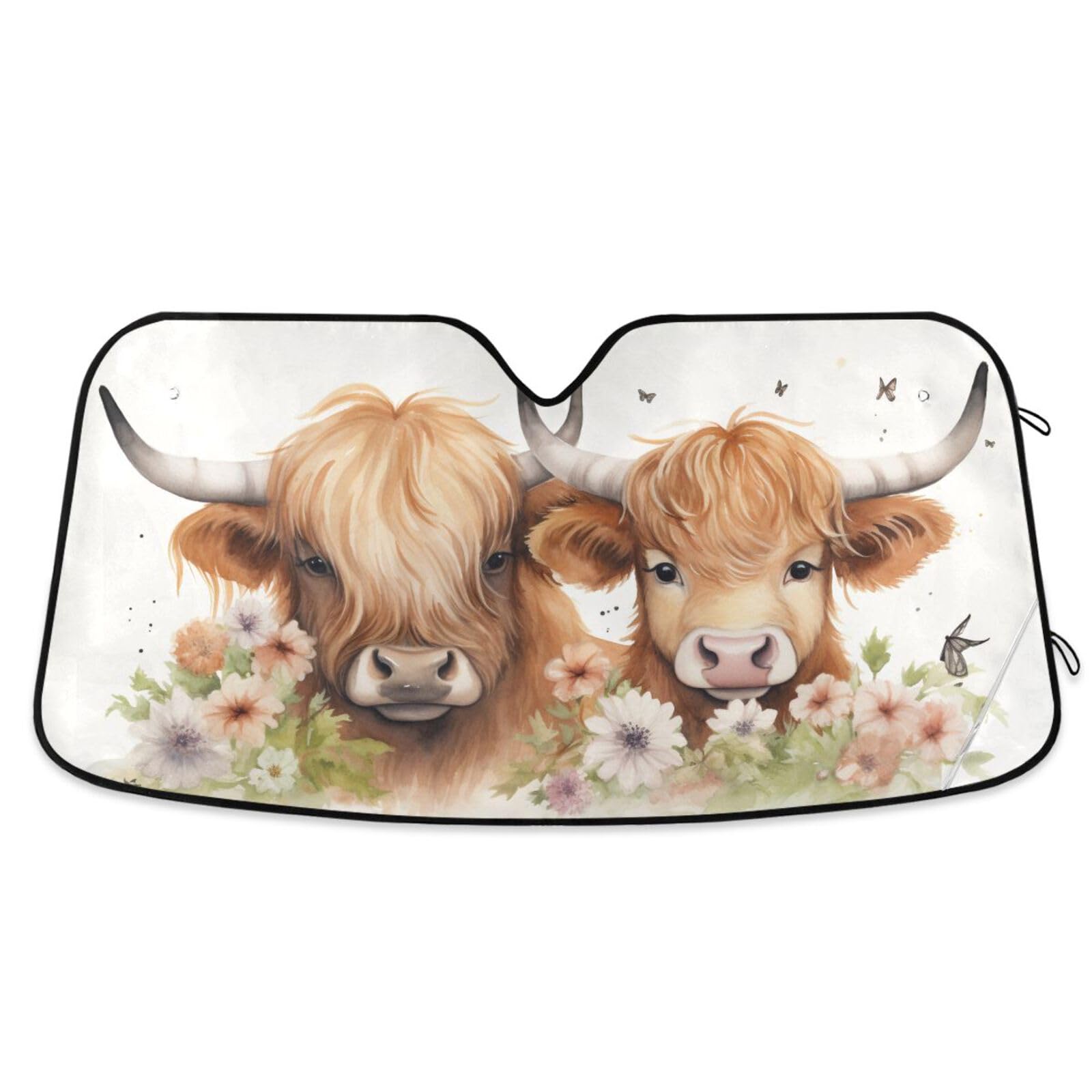 Amazon.com: Oarencol Car Windshield Sun Shade Highland Cows Flower ...