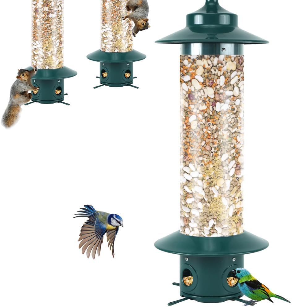 Amazon.com : ZYAN Squirrel-Proof Bird Feeder for Outdoors, Hanging Bird Seed Feeder with 4 ...