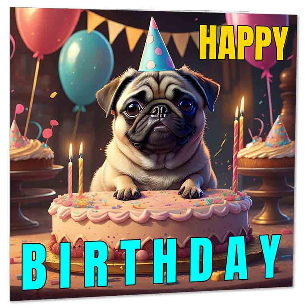 Pug Birthday Card - Pug Dog Happy Birthday Cards 145 x 145mm : Amazon ...