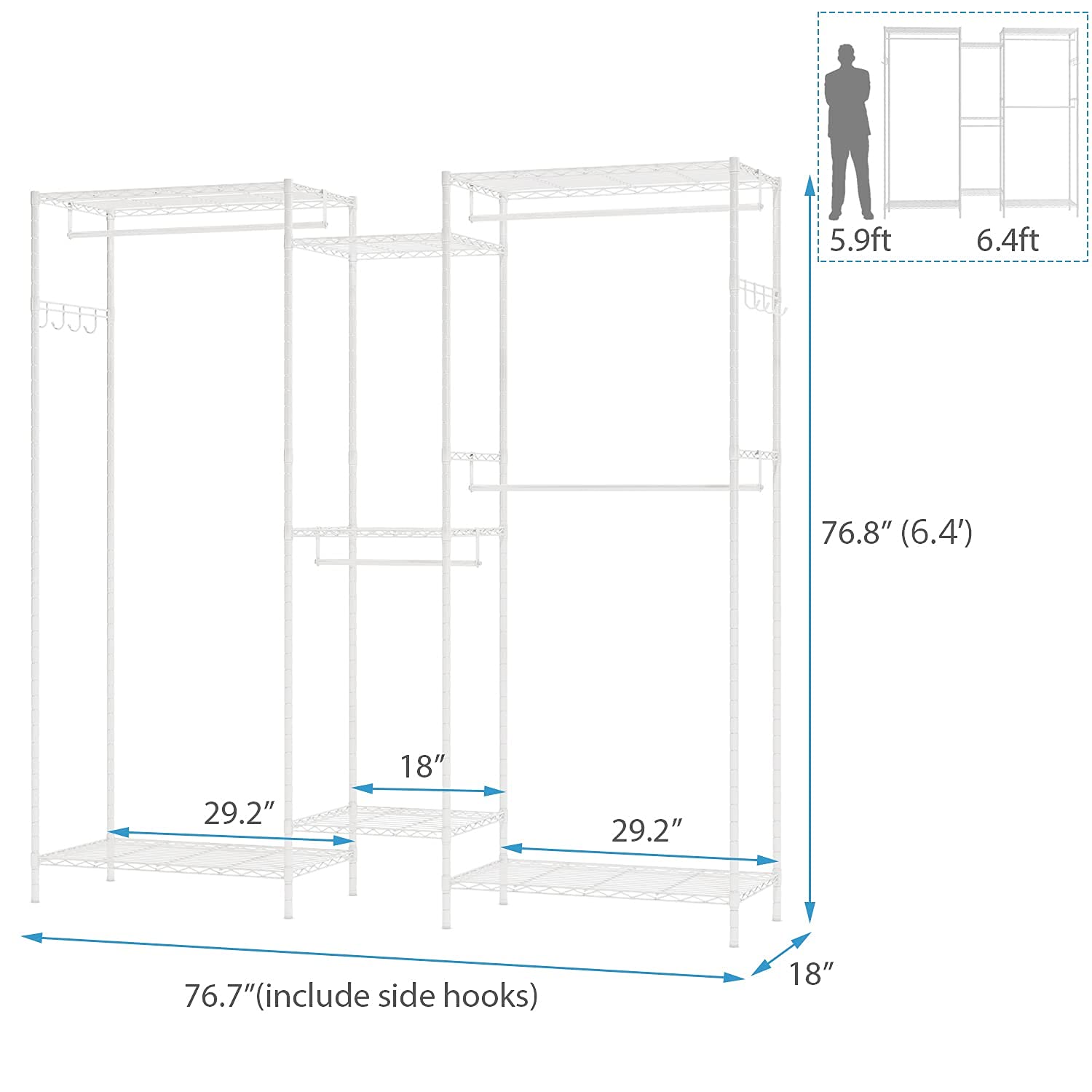 Buy JustRoomy Heavy Duty Clothes Rack 5-Tiers Wire Shelving Garment ...