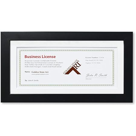 Amazon.com - 5x10 Black Gallery Business License Frame with 3.5x8 Mat ...
