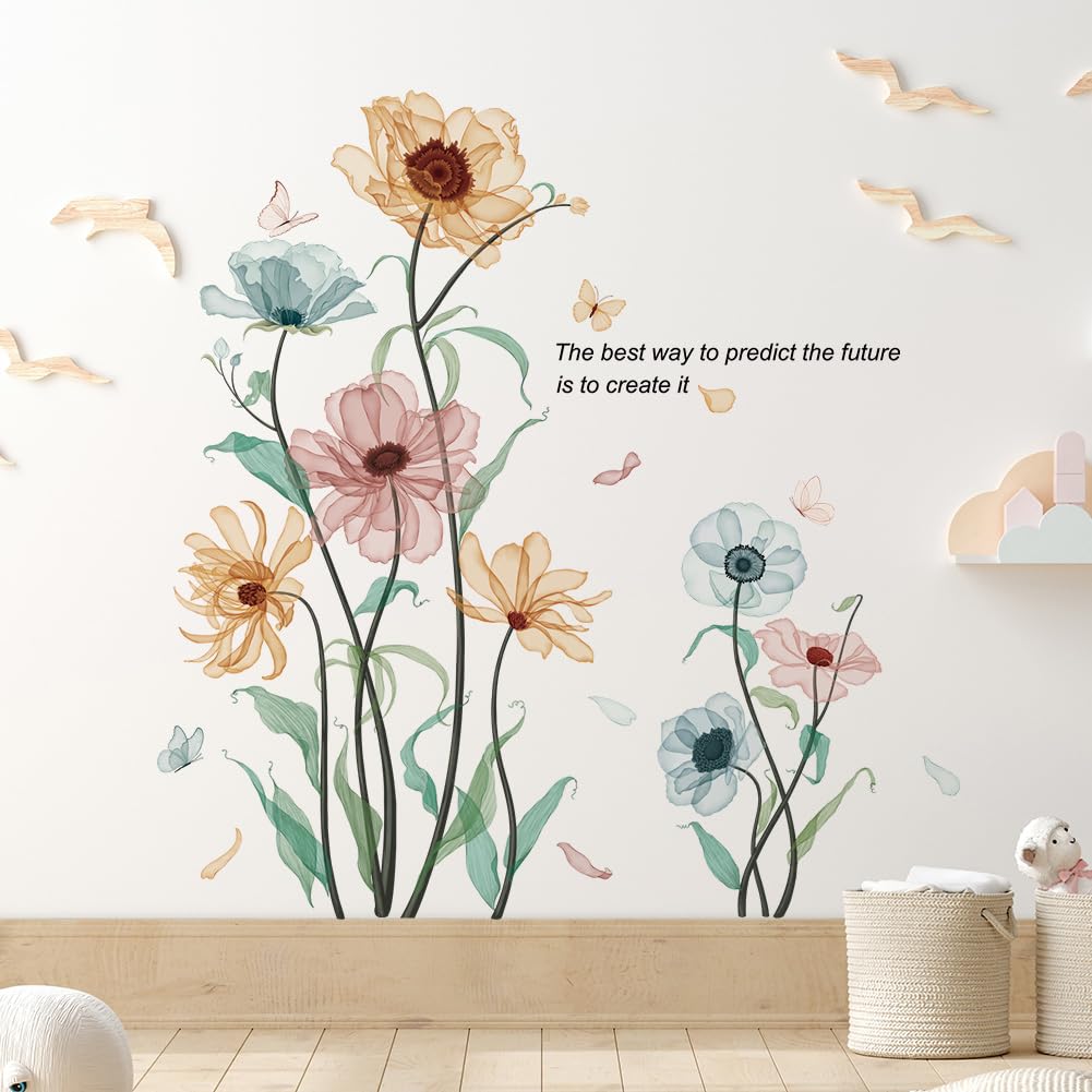 Amazon.com: Colorful Flowers Wall Decals Watercolor Floral Wall ...