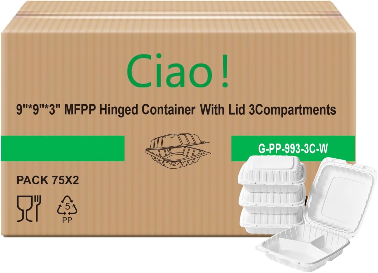 Amazon.com: CIAO! 9"x9"x3" MFPP White Hinged Container With Lid 3 ...