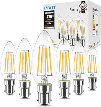 LVWIT B15 LED Filament Candle Bulb,4W C35 Small Bayonet Bulb 40W ...