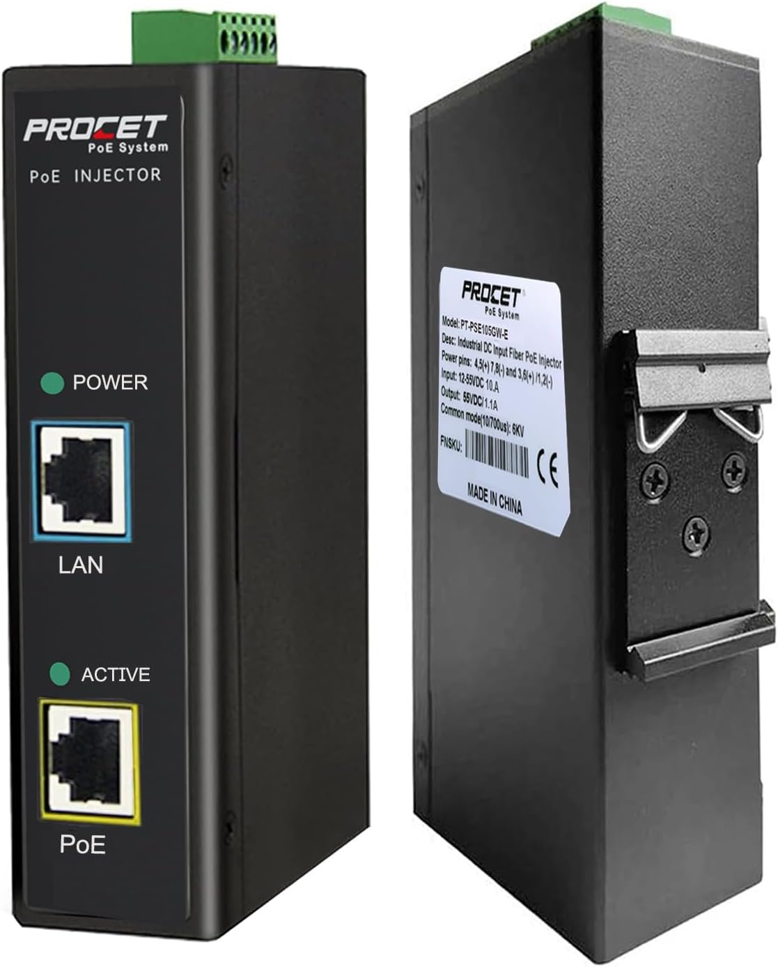 PROCET DIN Rail PoE++ Injector 60W Gigabit Industrial PoE Power ...