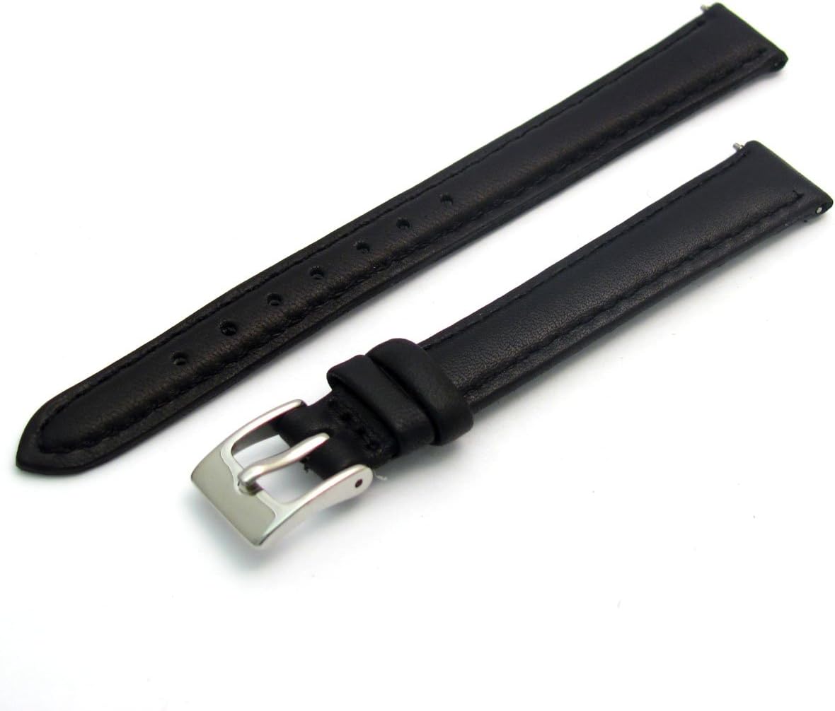 Ladies Soft Genuine Leather watch Strap Band 12mm, Black, Chrome ...