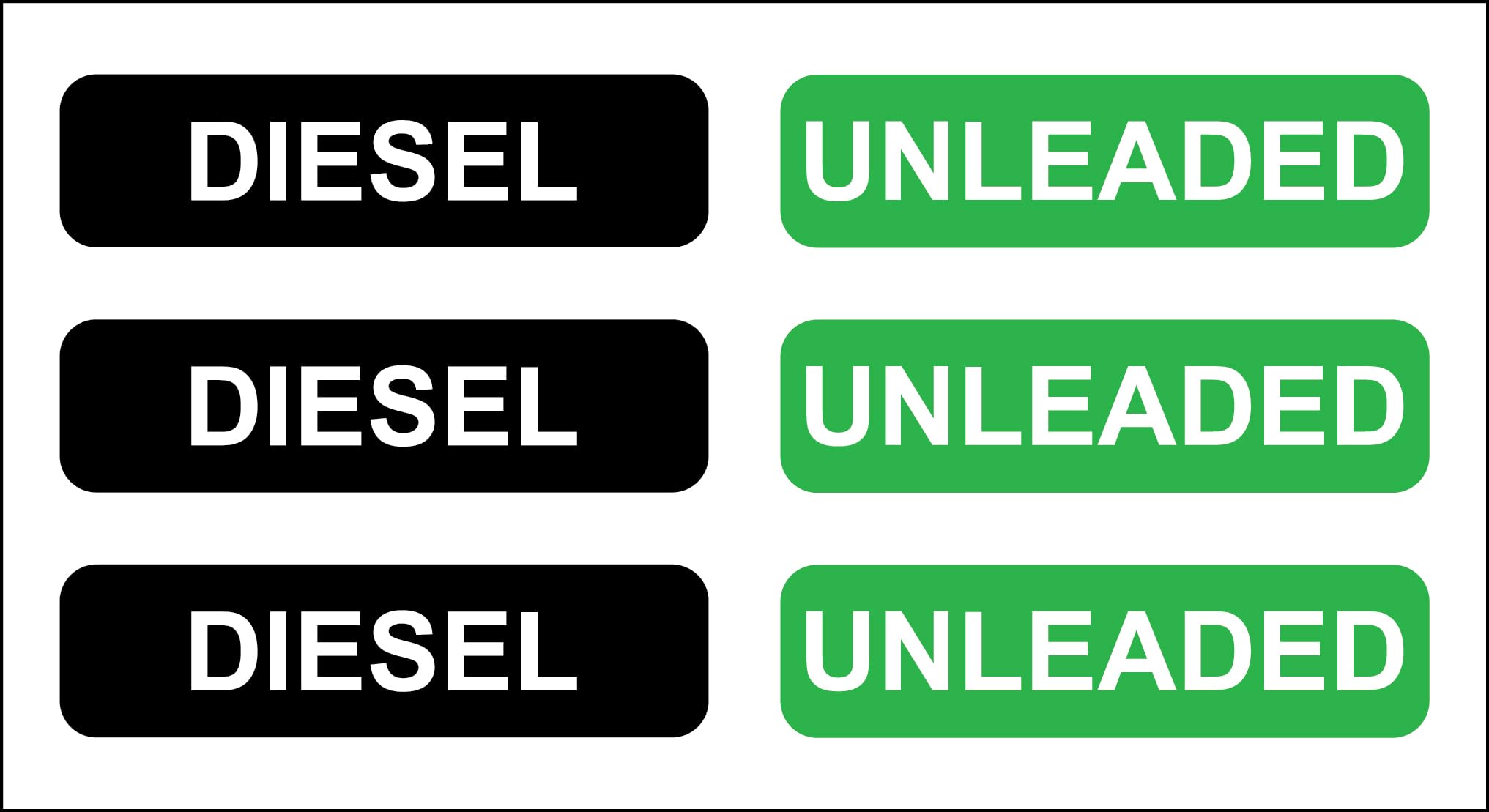 Pack of 6 Unleaded/Diesel stickers 75x20 mm Stickers - Laminated ...