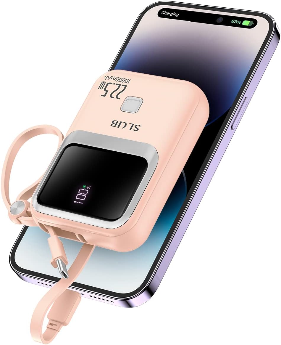 Amazon.com: Small Portable Charger with Built-in Cable, 10000mAh Power ...
