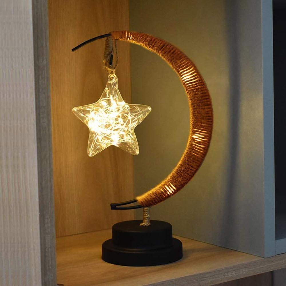 GUOCHENG Lámpara lunar encantada en forma de luna, lámpara de mesa con ...