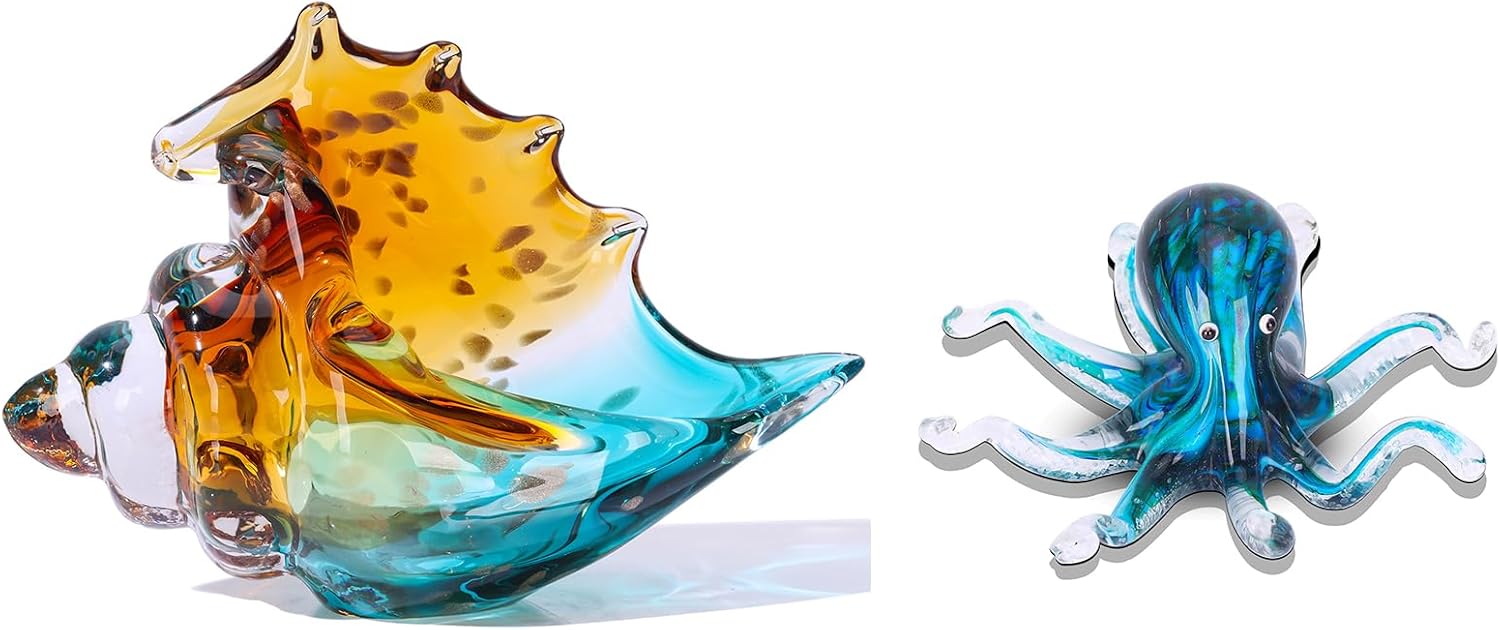 Amazon.com: Sea Glass Art Figurines Hand Blown Conch Shell Sculpture ...