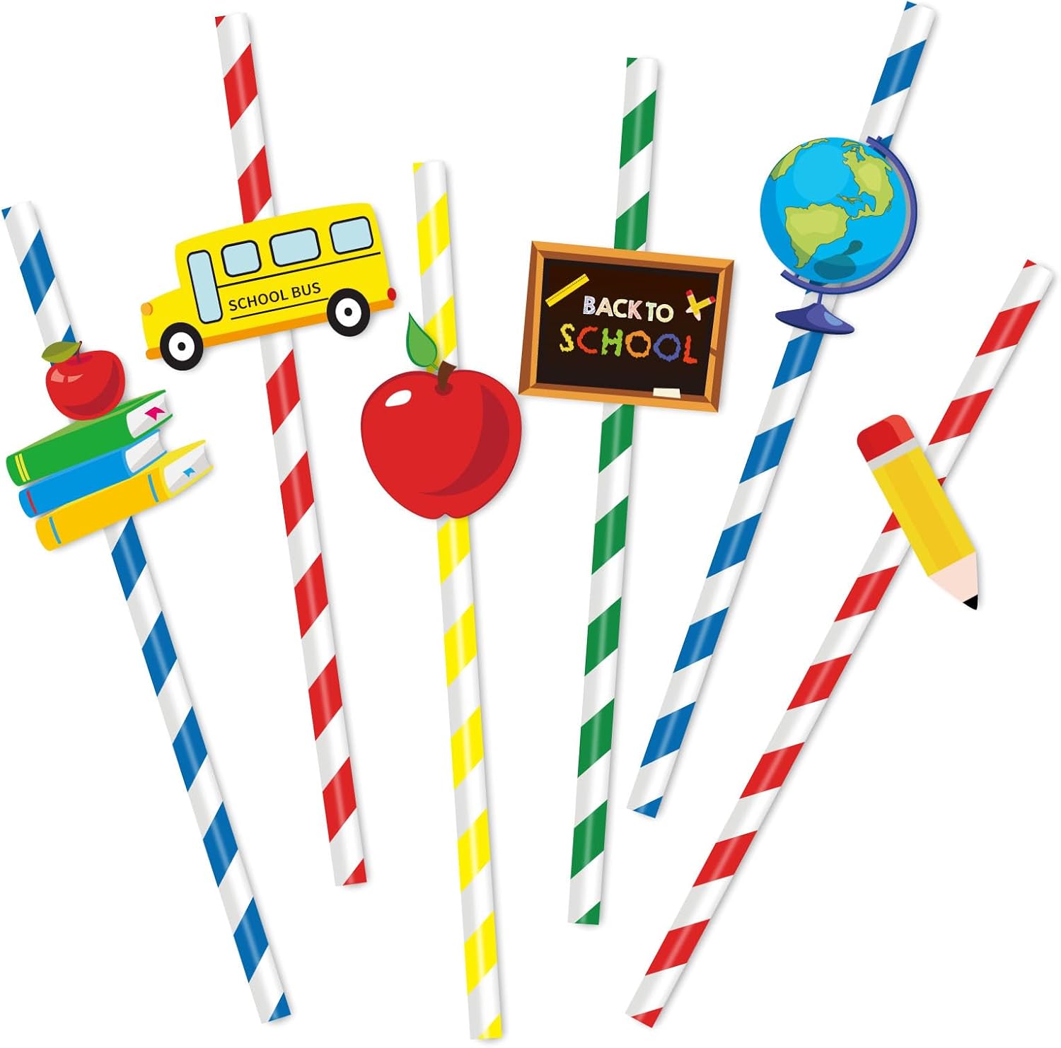 Amazon.com: Whaline 100Pcs Back to School Drinking Straws School Bus ...